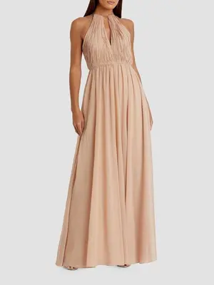 Mac Duggal Ieena Keyhole Chain Halter Gown - Beige