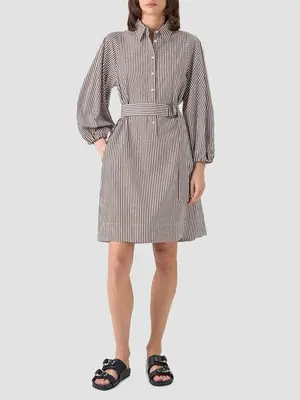 Akris Striped Cotton Belted Shirtdress