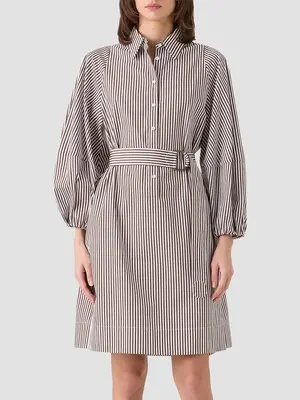 Akris Striped Cotton Belted Shirtdress