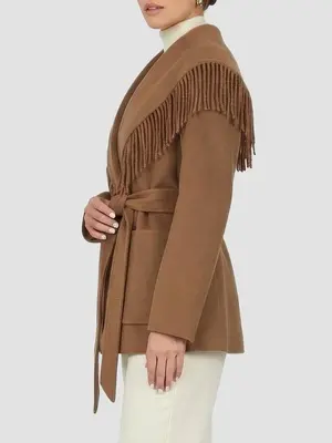 Gorski Select Cashmere And Wool Blend Jacket With Tassle Trim And Belt