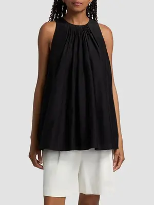 Loulou De Saison Liao Cotton-silk Pleated Neckline Blouse - Black