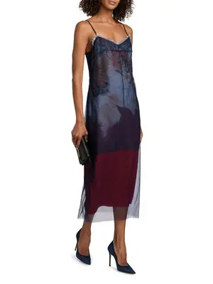 JASON WU Shadow Floral Collage Slip Midi-dress