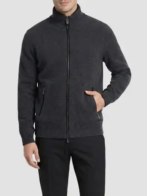 Gorski Knit Jacket With Detachable Select Shearling Lamb Collar - Gray