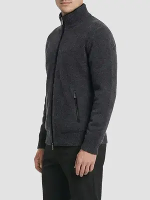 Gorski Knit Jacket With Detachable Select Shearling Lamb Collar - Gray