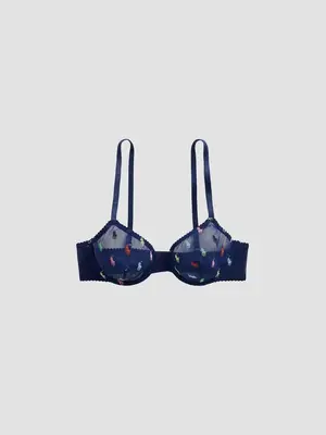 Polo Ralph Lauren Pony-embroidered Mesh Unlined Demi Bra - Navy