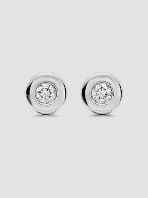 David Yurman Bezel Set Stud Earrings In Sterling Silver With Diamonds, 6.4mm
