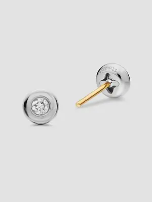 David Yurman Bezel Set Stud Earrings In Sterling Silver With Diamonds, 6.4mm