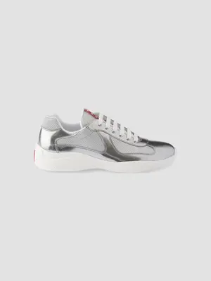 Prada America's Cup Metallic Leather And Bike Fabric Sneakers - Silver