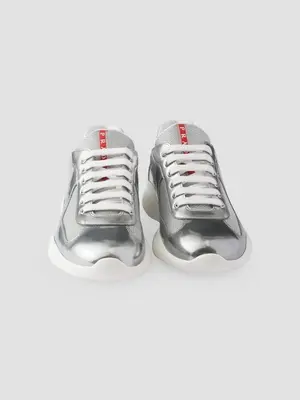 Prada America's Cup Metallic Leather And Bike Fabric Sneakers - Silver