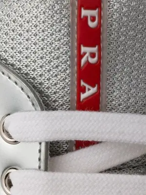 Prada America's Cup Metallic Leather And Bike Fabric Sneakers - Silver