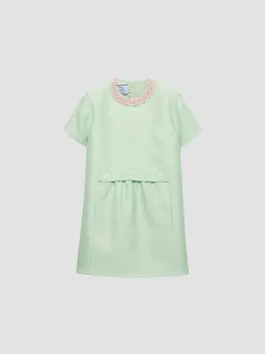Prada Embroidered Slubbed Gazar Dress