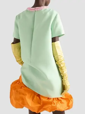 Prada Embroidered Slubbed Gazar Dress