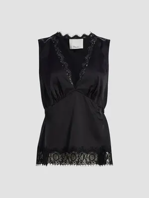 3.1 Phillip Lim Satin Lace Tie Waist Top - Black