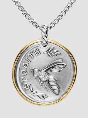 David Yurman Aphrodite Medallion Amulet In Sterling Silver With 14k Yellow Gold And Diamonds, 29.5mm - Diamond