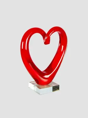 DALE TIFFANY Ruby Heart Glass Sculpture - Red
