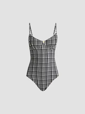 Solid & Striped The Taylor Plaid Seersucker One-piece Swimsuit - Noir