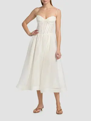 Zimmermann Luna Linen-silk Corset A-line Midi-dress