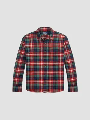 Polo Ralph Lauren Classic-fit Plaid Flannel Workshirt - Navy Red Multi