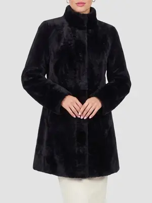 Gorski Merino Lamb Stroller Coat - Black