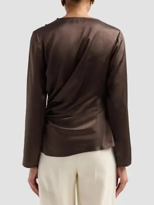 Loulou De Saison Anya Draped Satin Long-sleeve Top - Brown
