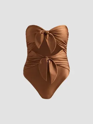 Zimmermann Aster Scarf Tie One-piece Swimsuit - Walnut