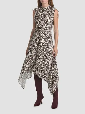 3.1 Phillip Lim Leopard-print Silk-blend Ruched Midi-dress - Chalk Multi