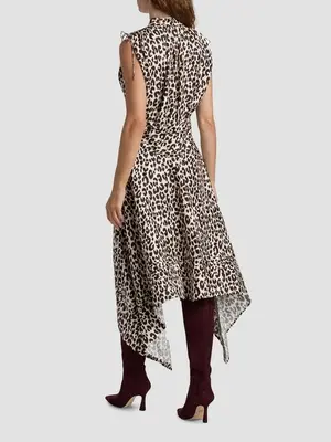 3.1 Phillip Lim Leopard-print Silk-blend Ruched Midi-dress - Chalk Multi