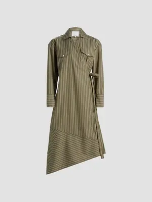 3.1 Phillip Lim Asymmetric Striped Poplin Wrap Shirtdress