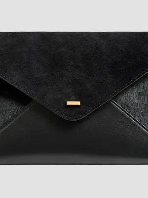 Khaite Grace Leather, Suede & Calf Hair Envelope Clutch - Black