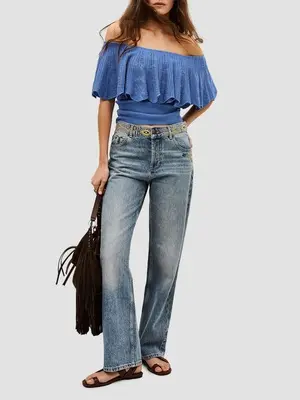 Ba&sh Salda Ruffled Jacquard Knit Top