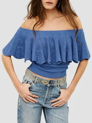 Ba&sh Salda Ruffled Jacquard Knit Top