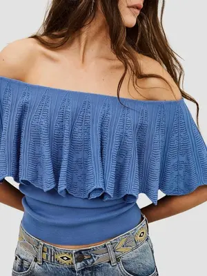Ba&sh Salda Ruffled Jacquard Knit Top