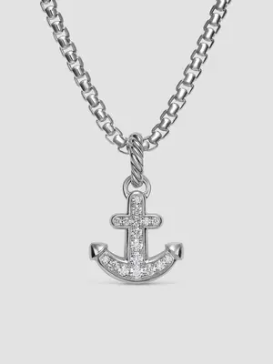 David Yurman Anchor Amulet In Sterling Silver With Diamonds, 14.2mm - Diamond