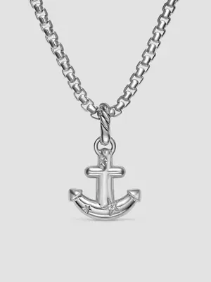 David Yurman Anchor Amulet In Sterling Silver With Diamonds, 14.2mm