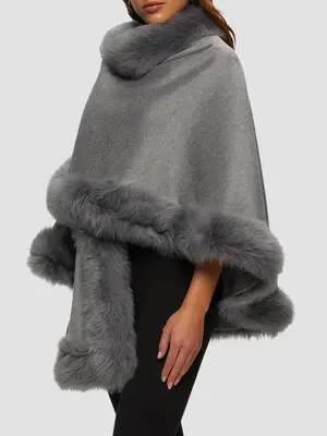 Gorski Select Cashmere Capelet With Merinillo Shearling Lamb Trim - Light Grey