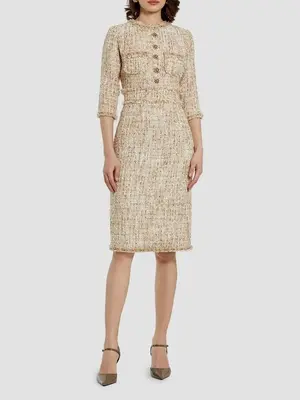 Mac Duggal Beaded-trim Tweed Midi-dress