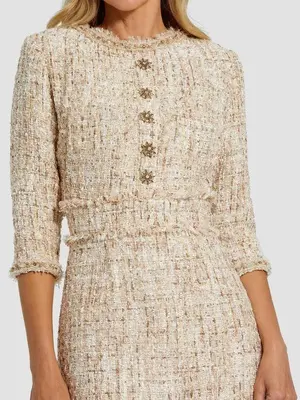 Mac Duggal Beaded-trim Tweed Midi-dress