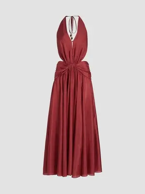 Zimmermann Indra Silk Plunge Halter Maxi Dress - Raspberry