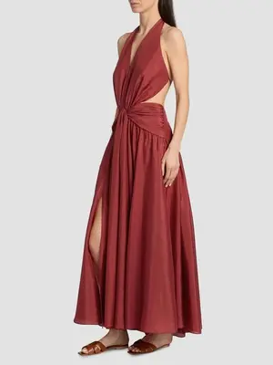 Zimmermann Indra Silk Plunge Halter Maxi Dress - Raspberry