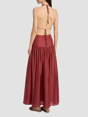 Zimmermann Indra Silk Plunge Halter Maxi Dress - Raspberry