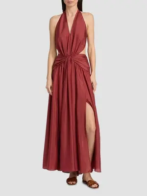 Zimmermann Indra Silk Plunge Halter Maxi Dress - Raspberry