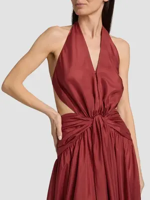 Zimmermann Indra Silk Plunge Halter Maxi Dress - Raspberry