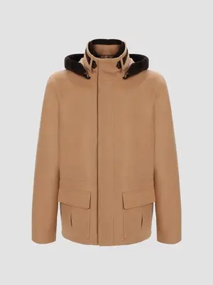 Gorski Zip Parka Jacket With Shearling Lamb Hood Trim - Camel