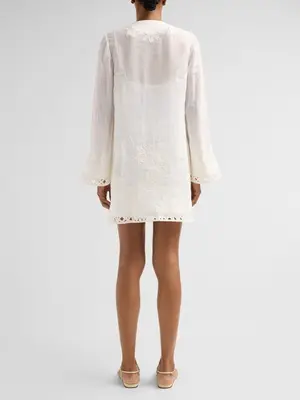 Zimmermann Indra Embroidered Tunic Mini Dress