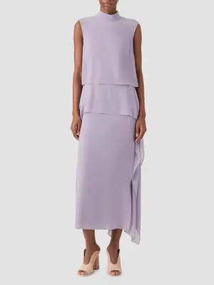 Akris Silk Layered Mock-neck Midi Dress - Malva