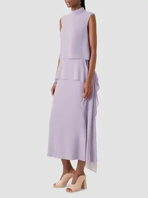 Akris Silk Layered Mock-neck Midi Dress - Malva