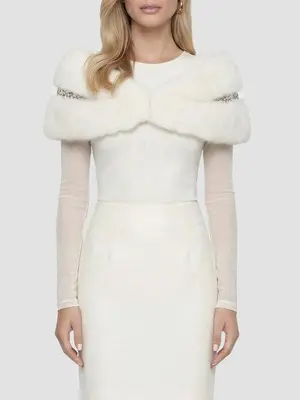LYLA GRANT Faux Fur Fox Stole With Rhinestone Inserts