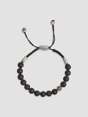 John Varvatos Wrap Lava Rock & Sterling Skull Slider Bracelet - Silver