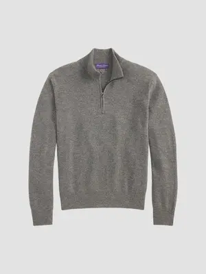 Ralph Lauren Purple Label Textured Cashmere Quarter-zip Sweater - Medium Grey Melange
