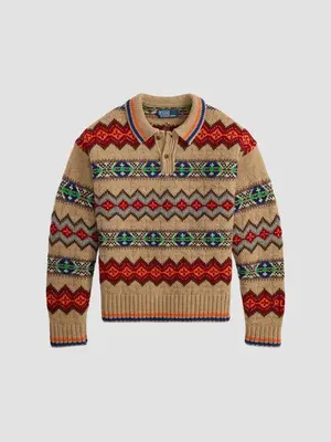 Polo Ralph Lauren Fair Isle Wool-blend Polo-collar Sweater - Tan Multi